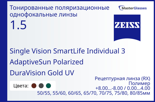 Carl Zeiss Single Vision SmartLife Individual 3 1.5 AdaptiveSun ...