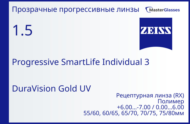 Carl Zeiss Progressive SmartLife Individual 3 1.5 DuraVision Gold UV ...