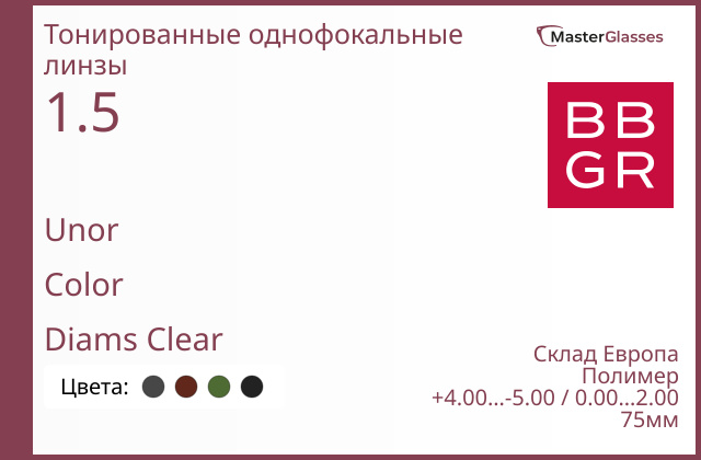 BBGR Unor 1.5 Color Diams Clear, Sph 4.00 — -5.00, Cyl 0.00 — 2.00 ...